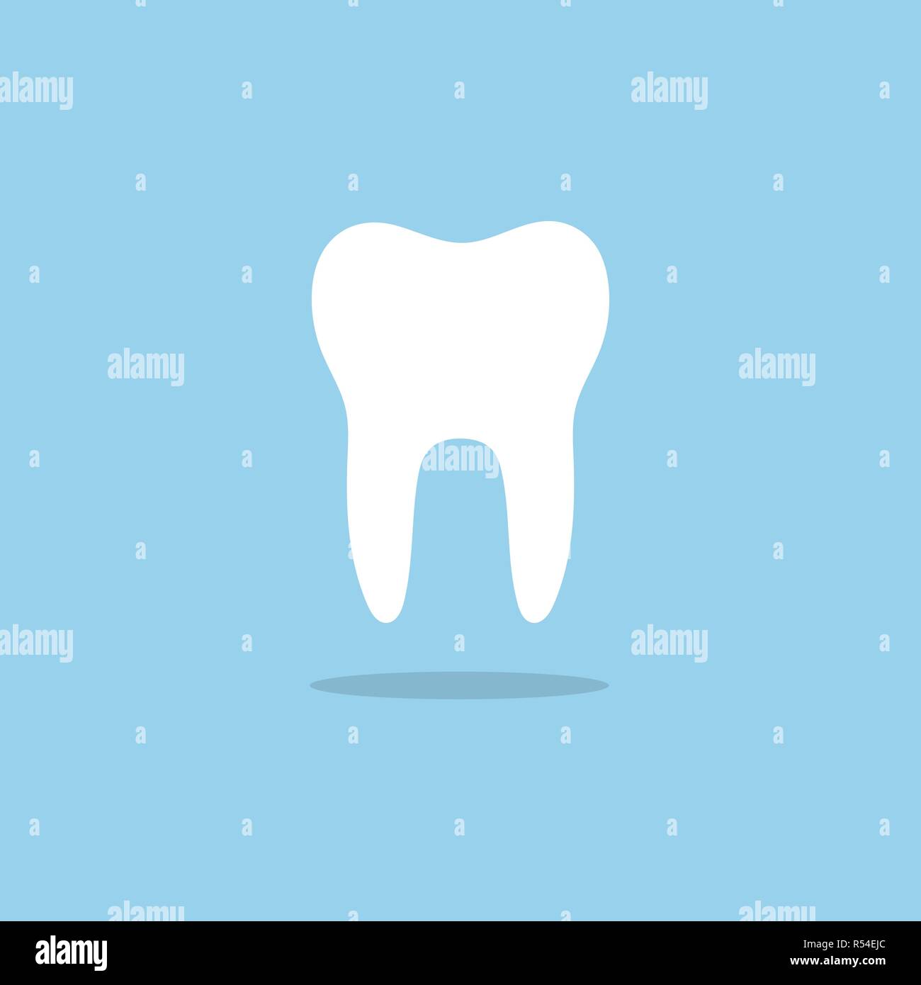 Tooth flat icon with shade on a blue background. Vector illustration ...