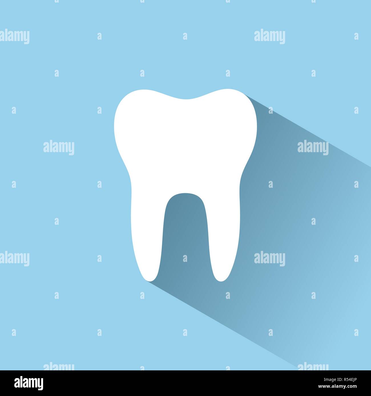 Tooth flat icon with shadow on a blue background. Vector illustration ...