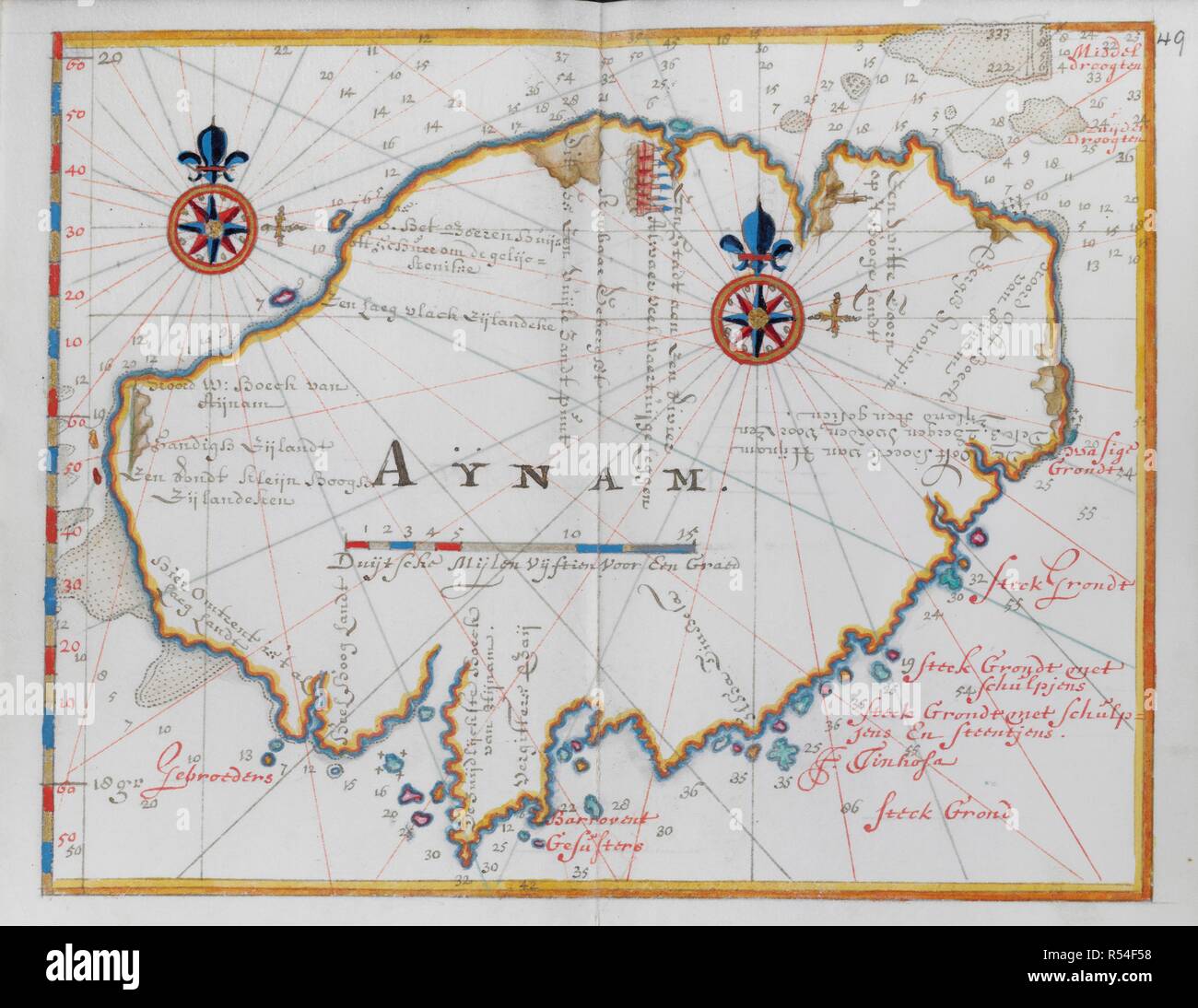 Map of the island of Aynam. . DUTCH PORTOLANO, containing forty-nine ...