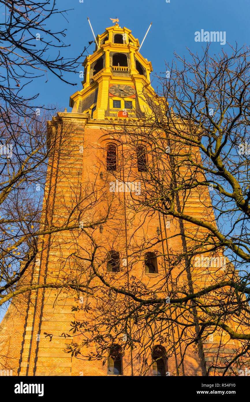 Tower of the A church at sunset in Groningen, Netherlands Stock Photo ...