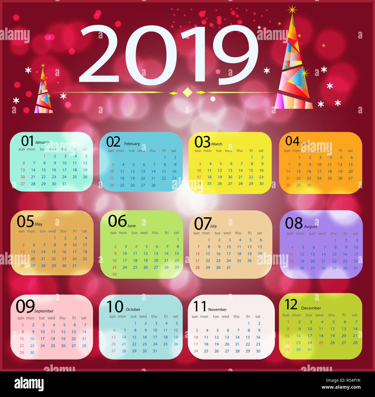 2019 calendar for the year Stock Photo - Alamy
