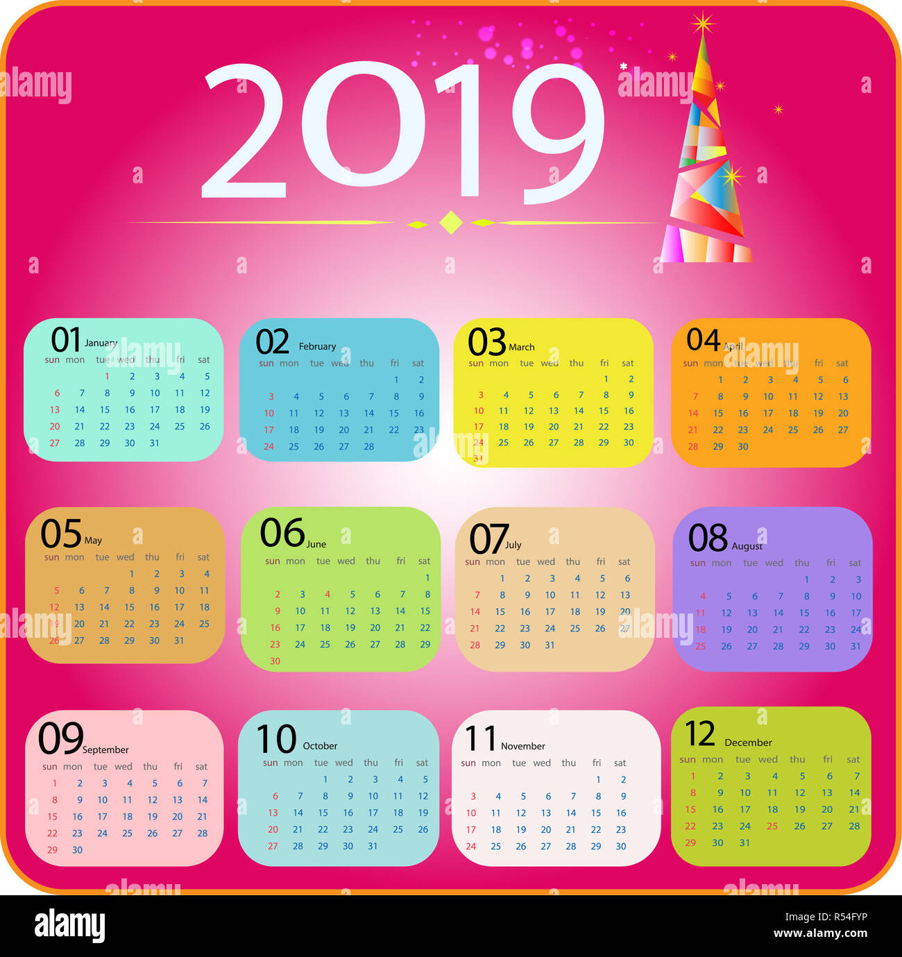 2019 calendar for the year Stock Photo - Alamy