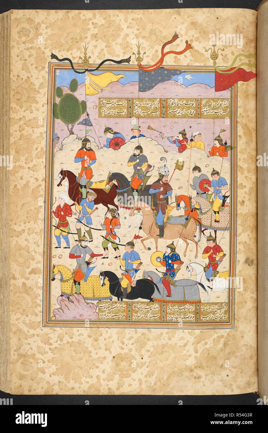 Rustam leading the Persian army to war with Afrasiyab . Shahnama of ...