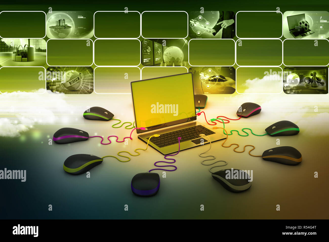 laptop computer around with mouse Stock Photo - Alamy