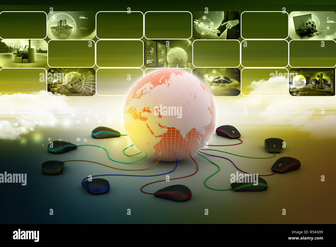 Globe connecting with computer mouse Stock Photo - Alamy