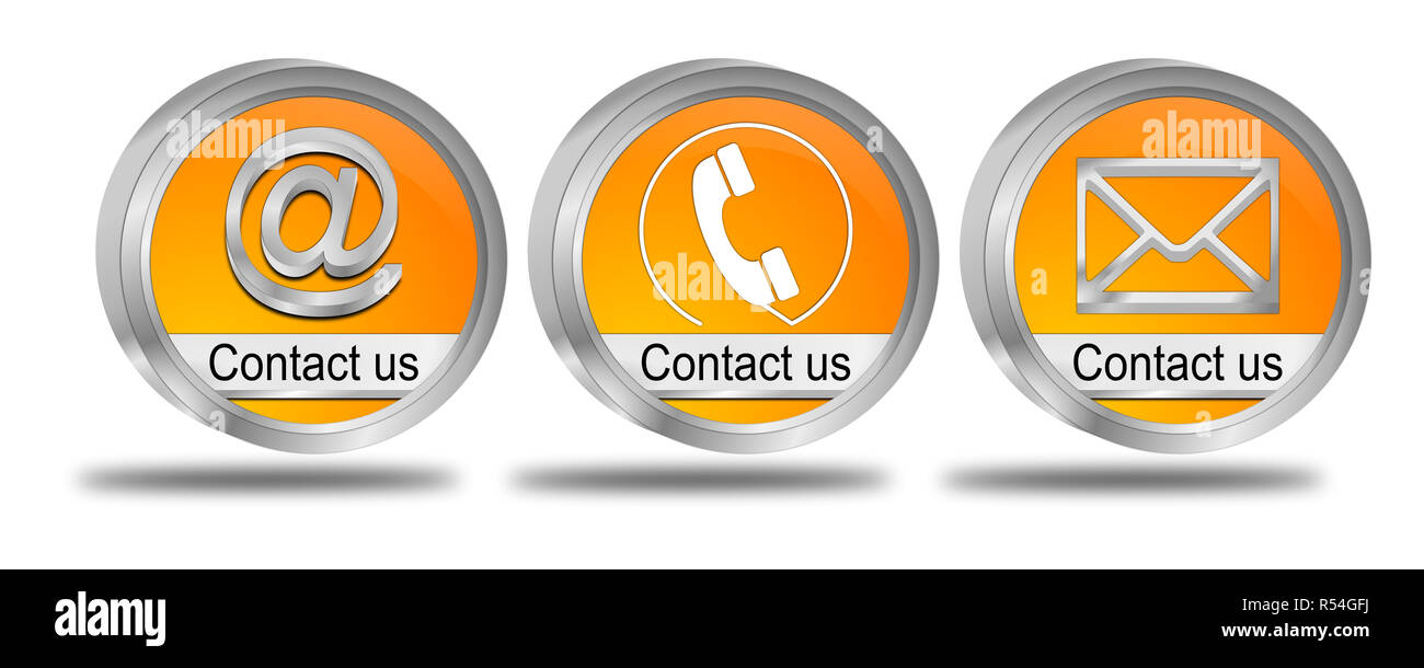 orange Button contact us - 3D illustration Stock Photo - Alamy