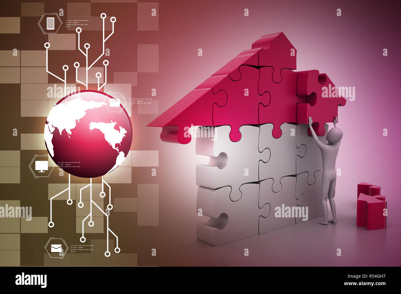 3d man, building the house Stock Photo - Alamy