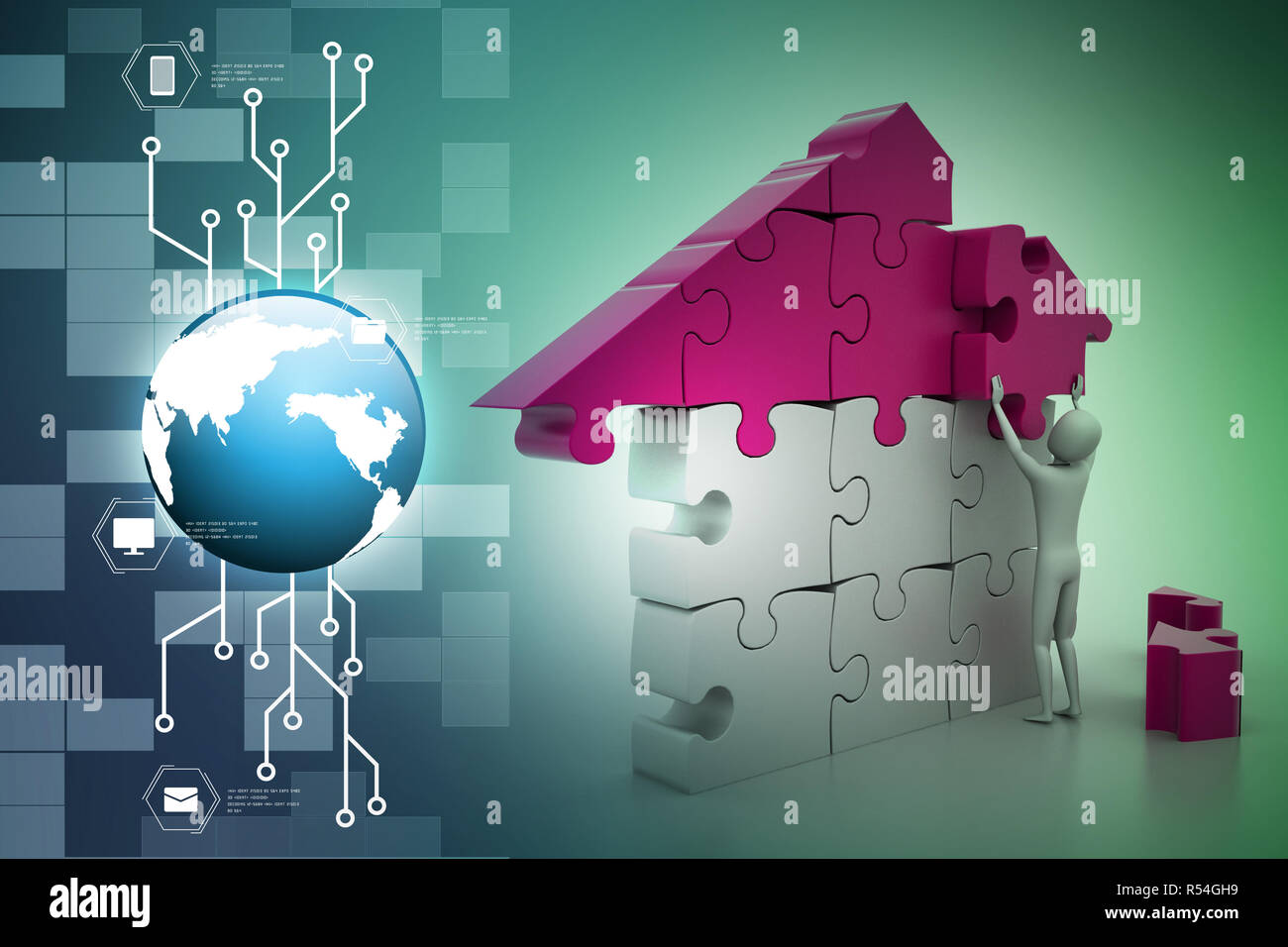 3d man, building the house Stock Photo - Alamy