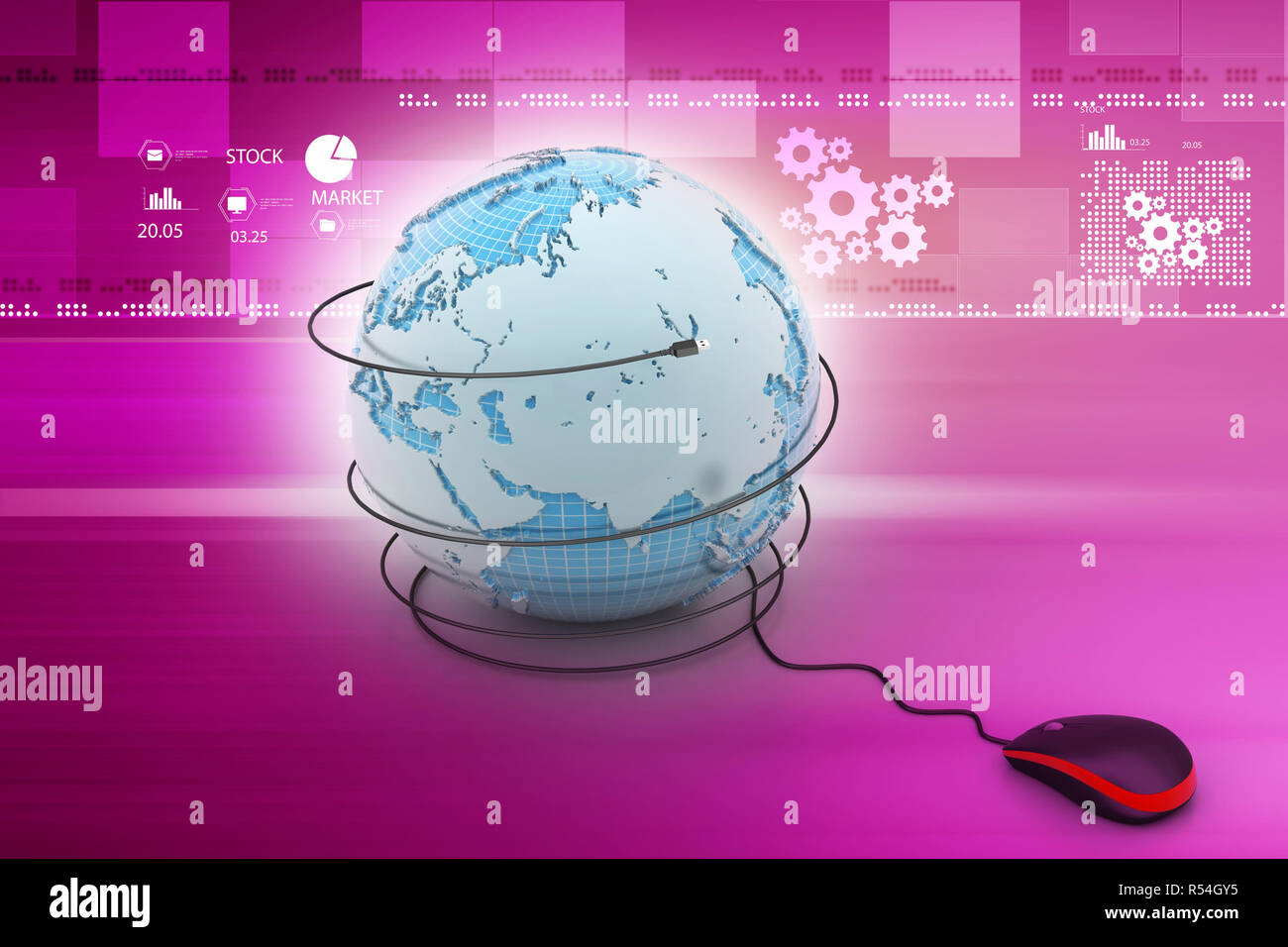 internet 3d concept - computer mouse with globe Stock Photo - Alamy