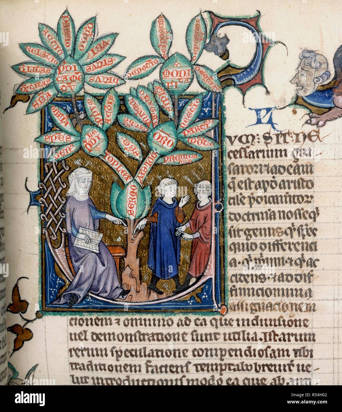 Initial 'C'. A tree with words inscribed on the leaves; at the foot, a ...