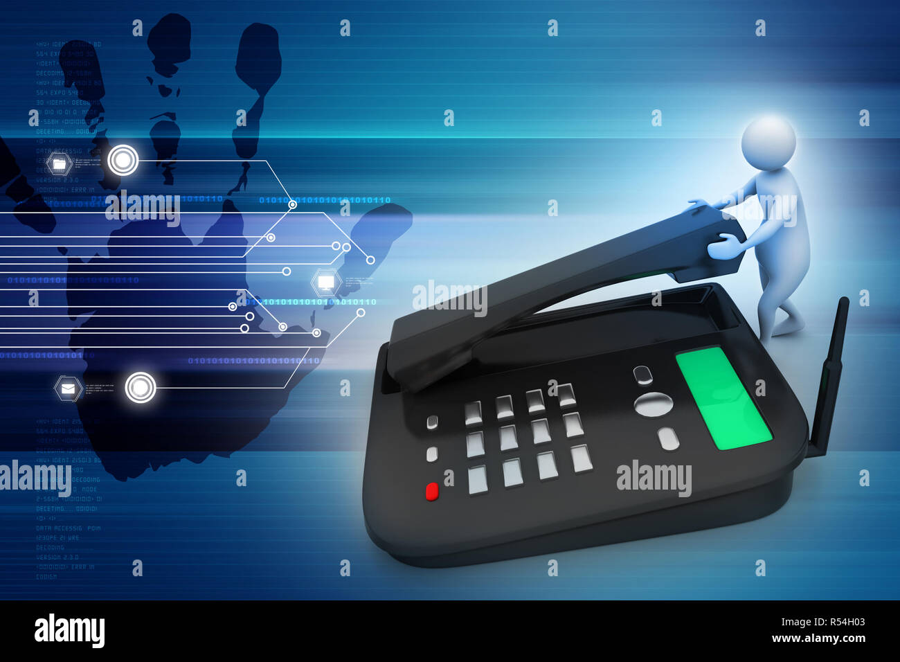 3d man with telephone, communication concept Stock Photo - Alamy