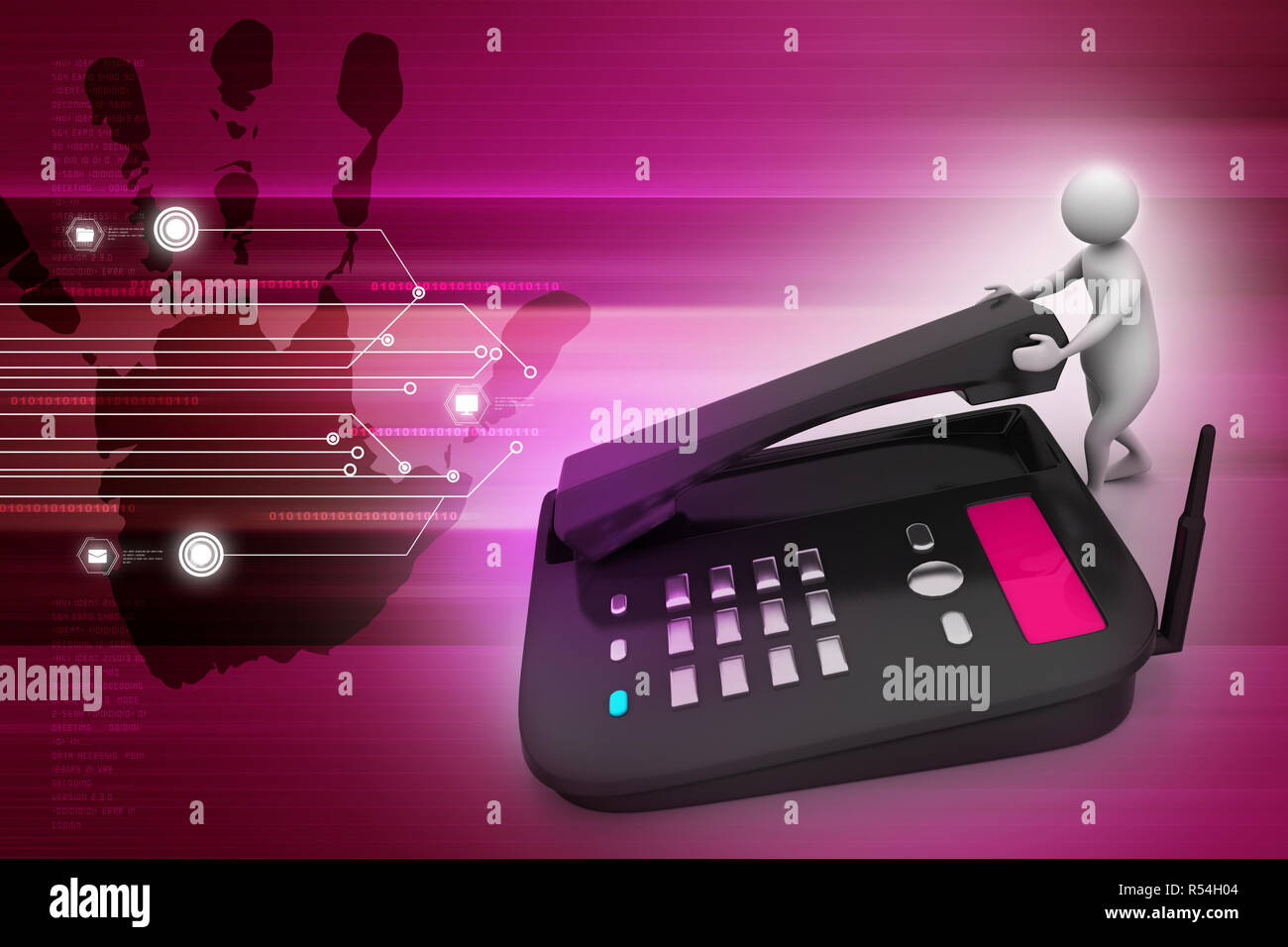 3d man with telephone, communication concept Stock Photo - Alamy