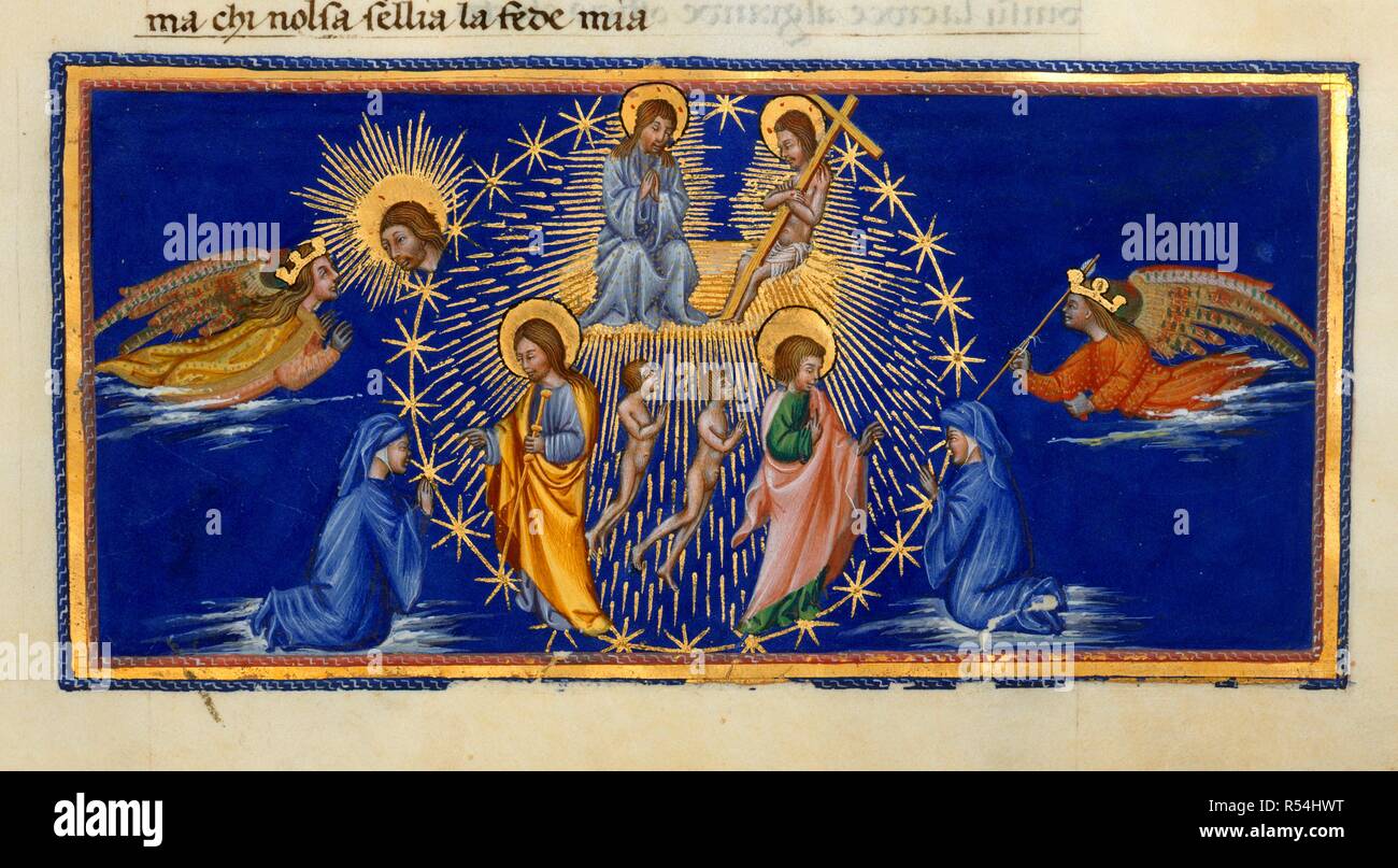 Dante being examined by James and John, with Christ and angels looking ...