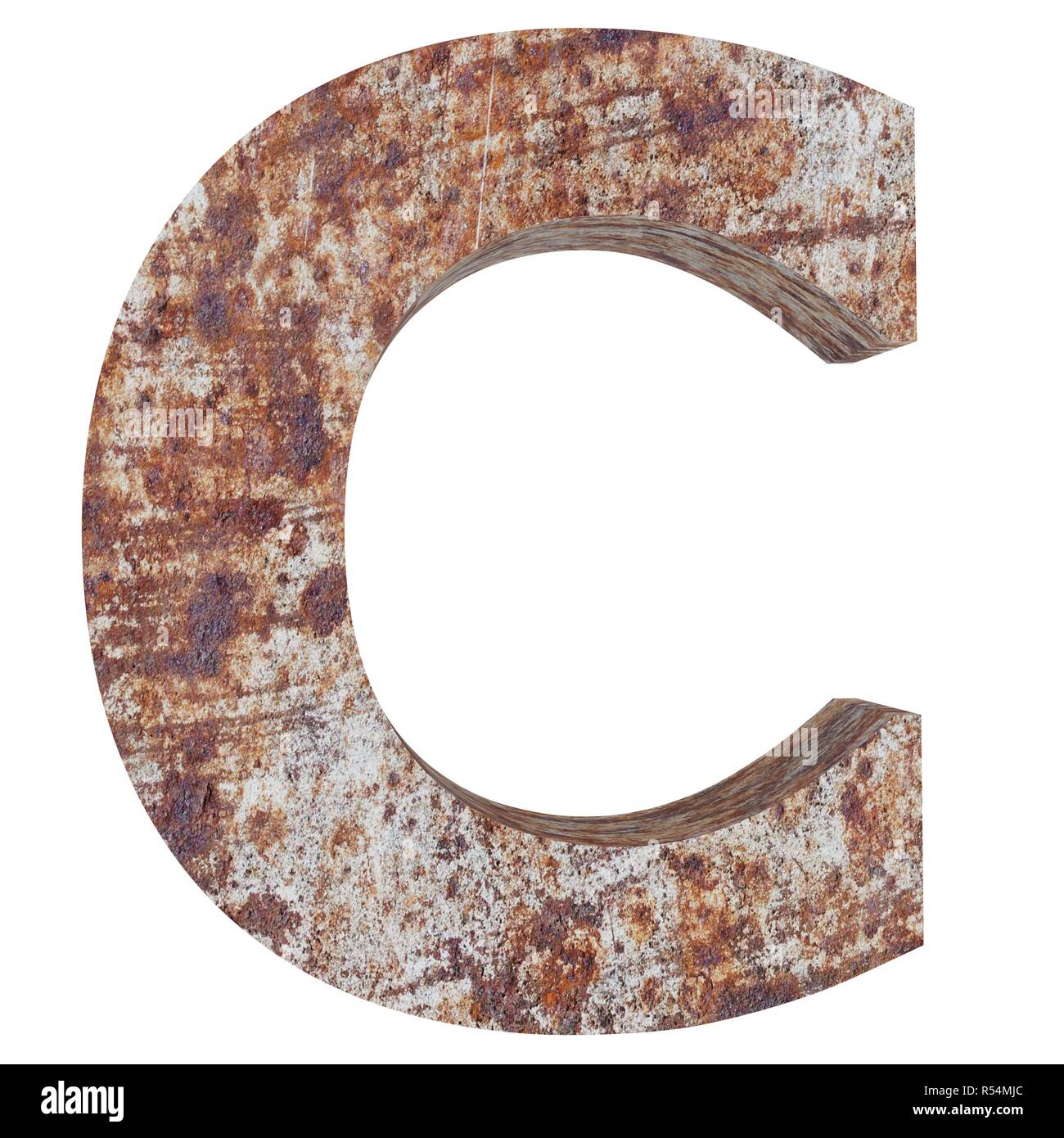 Conceptual old rusted meta capital letter -C, iron or steel industry ...
