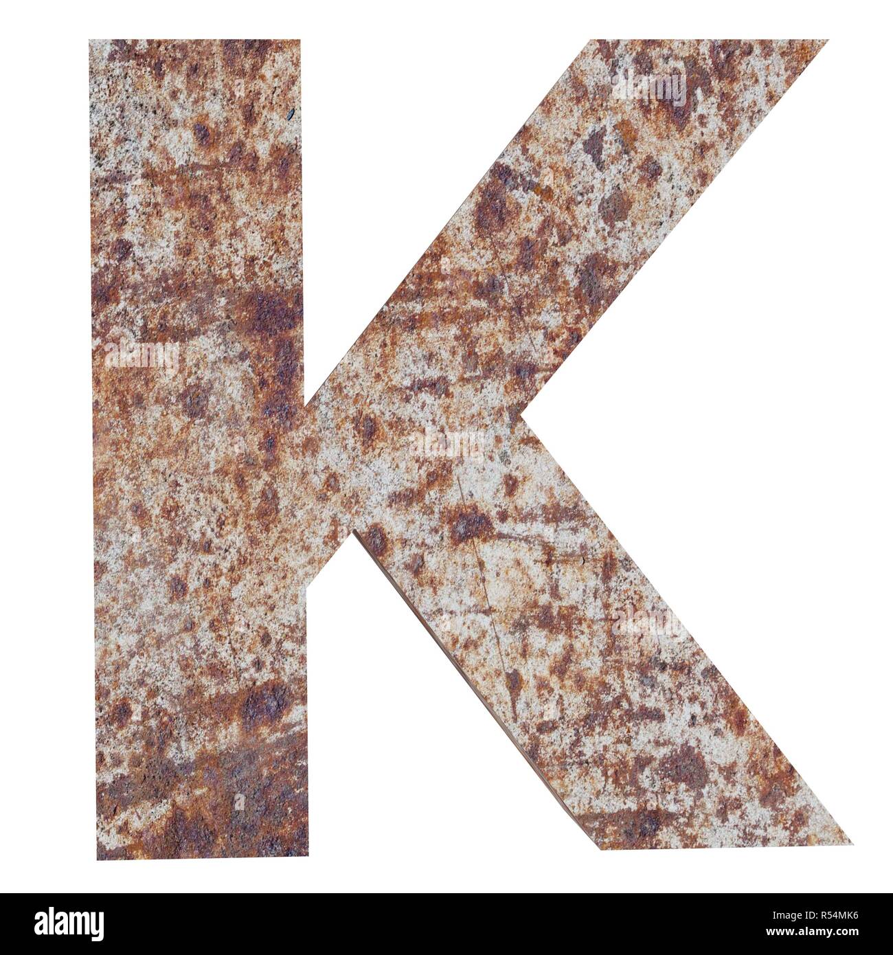Conceptual old rusted meta capital letter -K, iron or steel industry ...