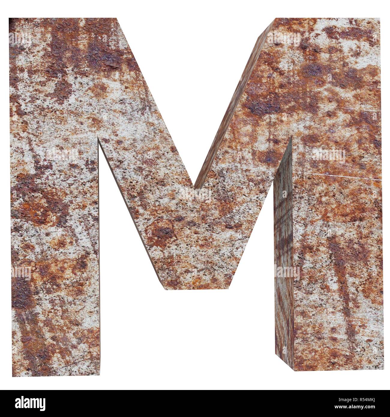 Conceptual old rusted meta capital letter -M, iron or steel industry ...