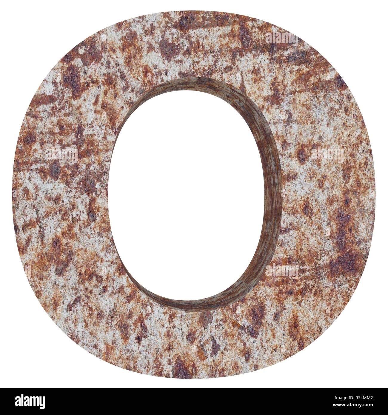 Conceptual old rusted meta capital letter -O, iron or steel industry ...