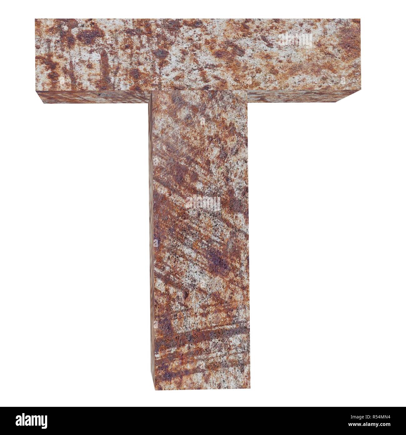 Conceptual old rusted meta capital letter -T, iron or steel industry ...