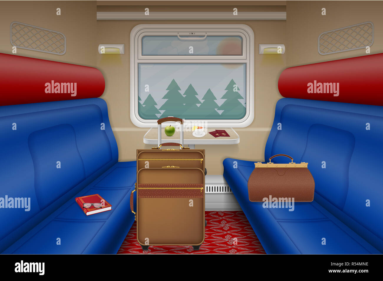 train compartment inside view vector illustration Stock Photo - Alamy