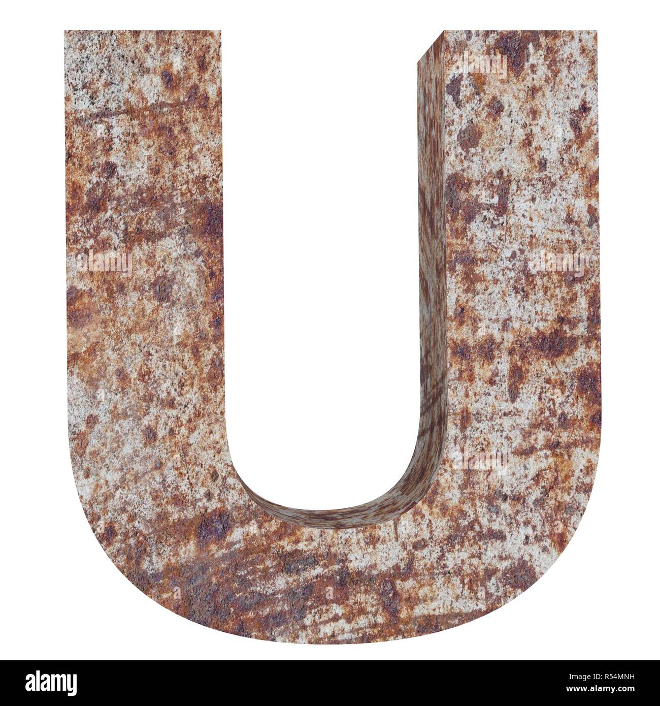 Conceptual old rusted meta capital letter -U, iron or steel industry ...
