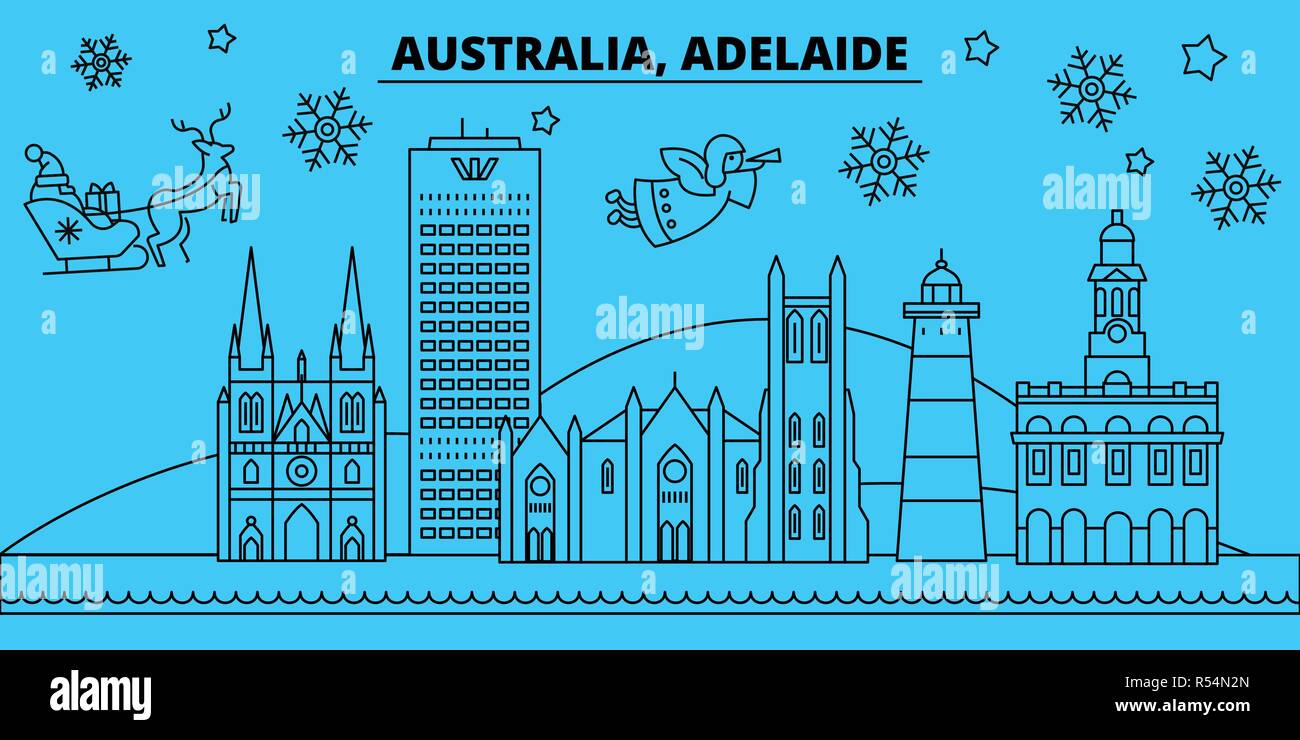 Australia, Adelaide winter holidays skyline. Merry Christmas, Happy New ...