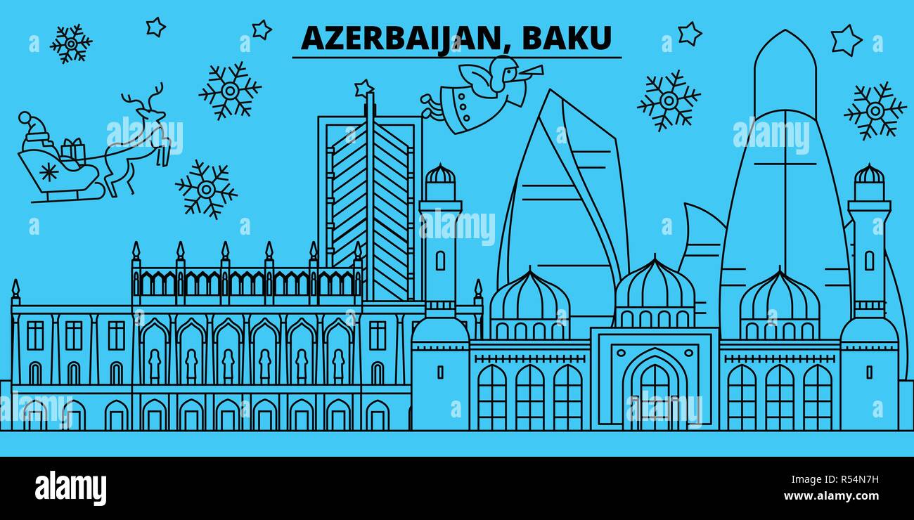 Azerbaijan, Baku winter holidays skyline. Merry Christmas, Happy New ...