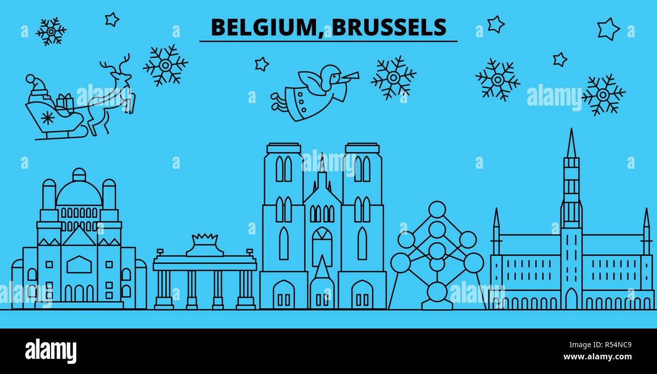 Belgium, Brussels winter holidays skyline. Merry Christmas, Happy New ...