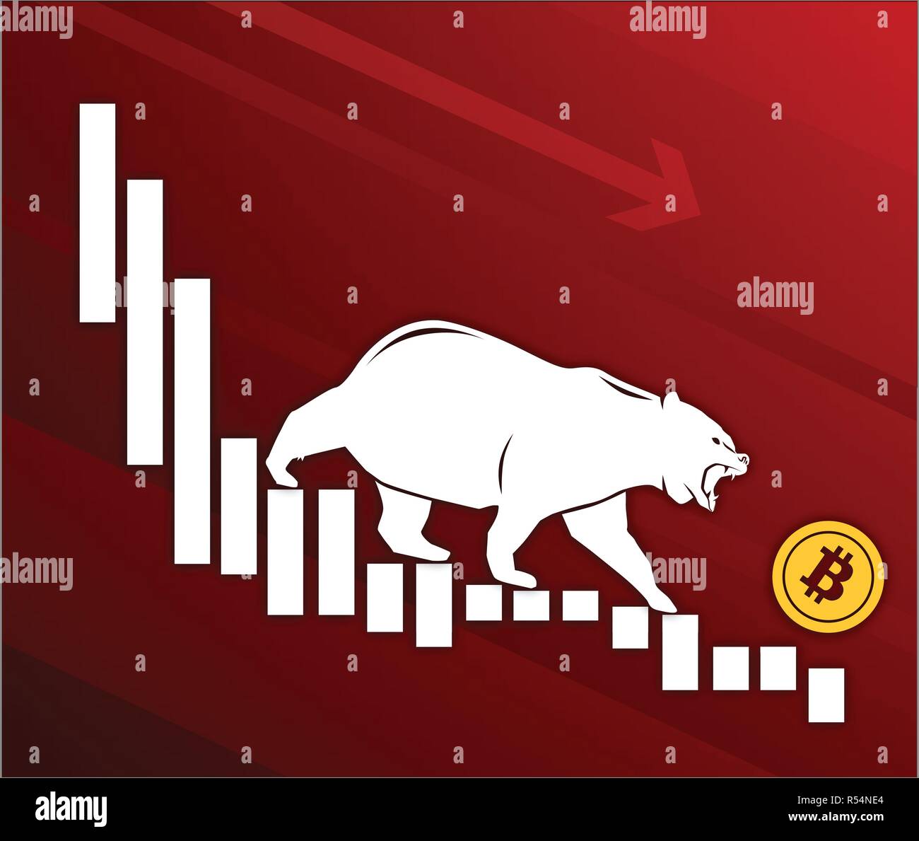 Bear moves Bitcoin down on graph, negative cryptocurrency market, red ...