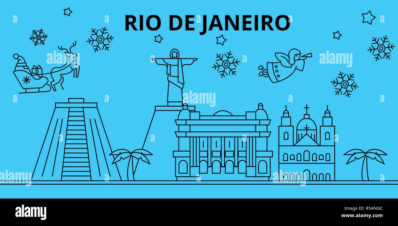 Brazil, Rio De Janeiro winter holidays skyline. Merry Christmas, Happy ...