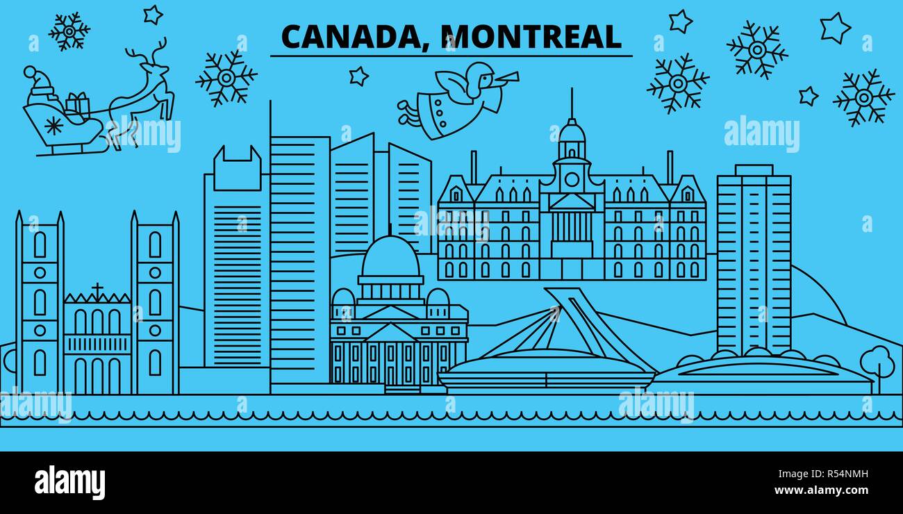 Canada, Montreal winter holidays skyline. Merry Christmas, Happy New ...