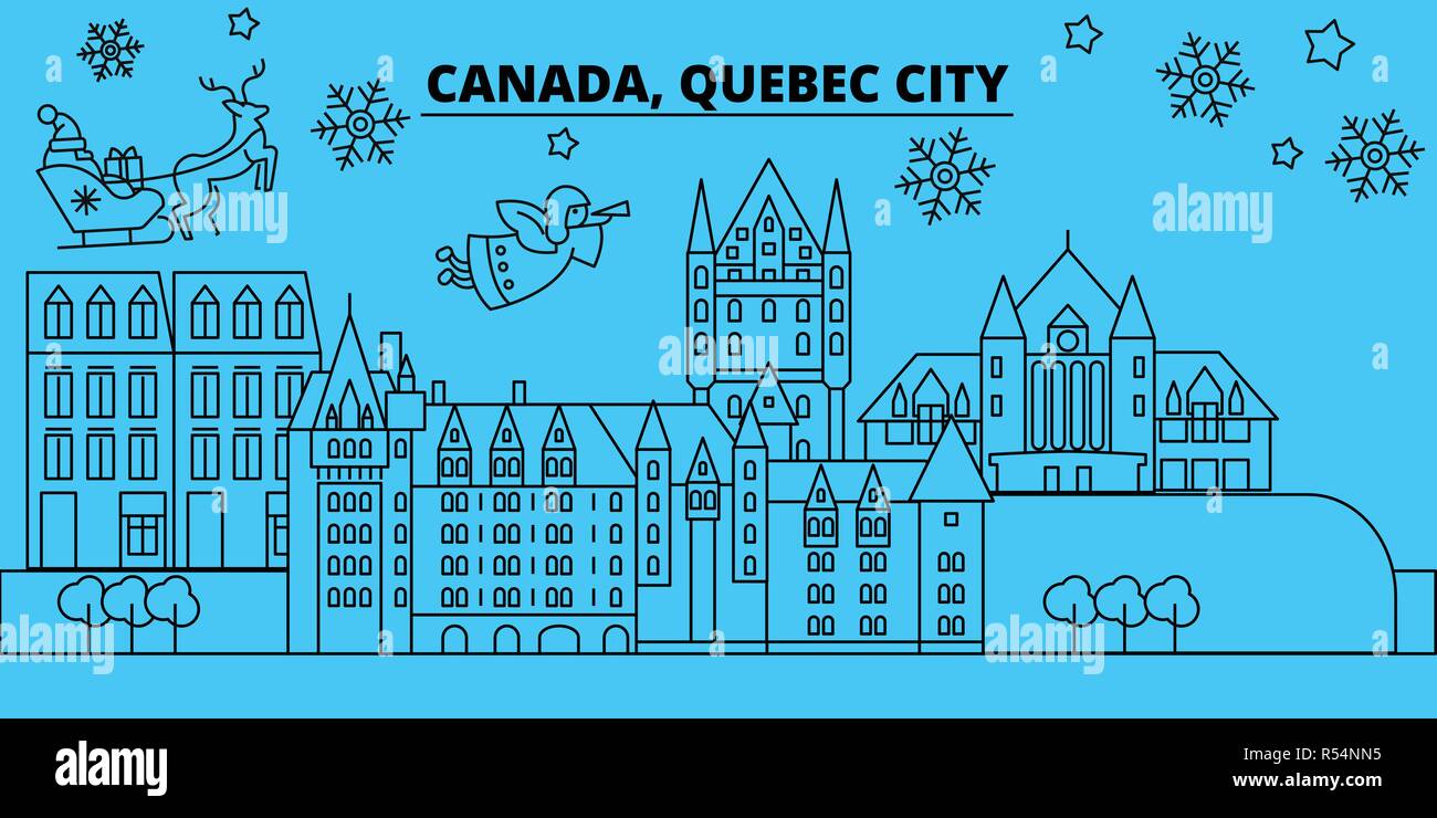 Canada, Quebec City winter holidays skyline. Merry Christmas, Happy New ...