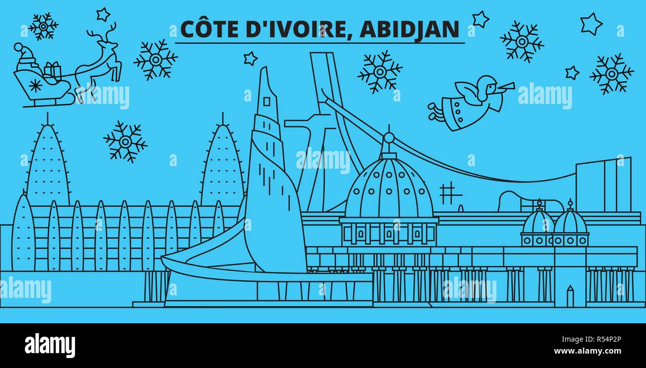 Cote d Ivoire, Abidjan winter holidays skyline. Merry Christmas, Happy ...