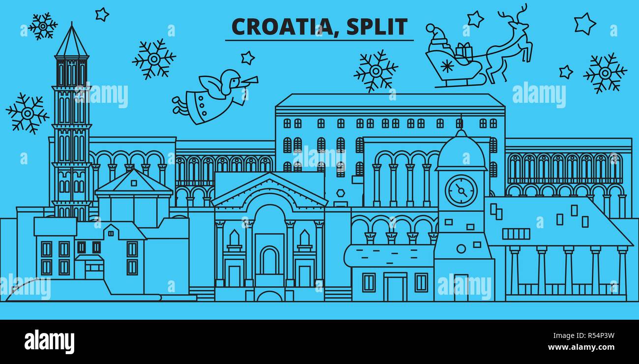 Croatia, Split winter holidays skyline. Merry Christmas, Happy New Year ...