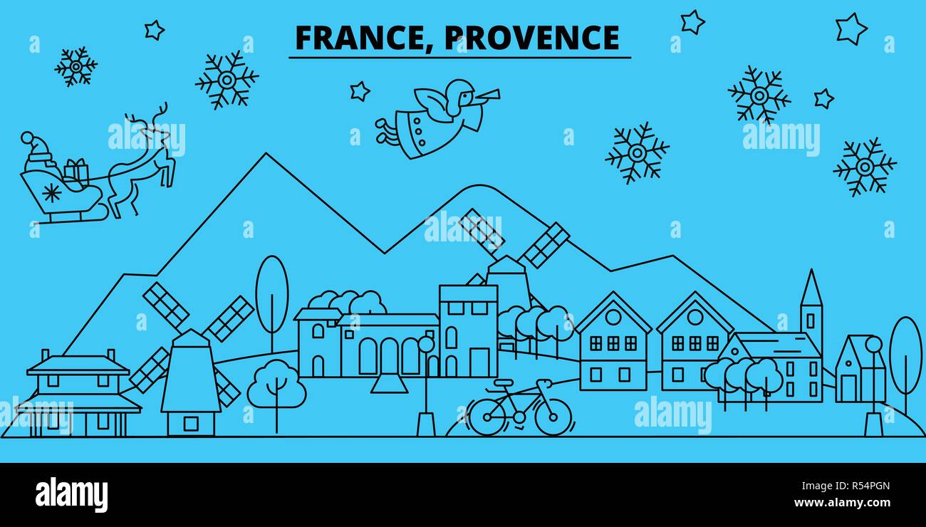 France, Provence winter holidays skyline. Merry Christmas, Happy New ...