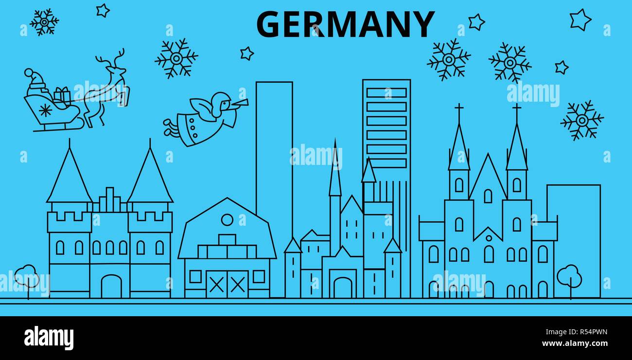 Germany winter holidays skyline. Merry Christmas, Happy New Year ...