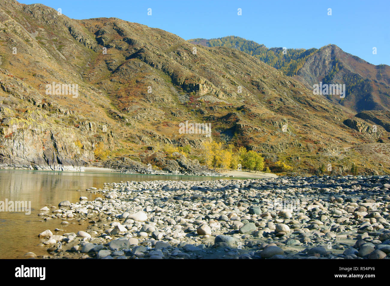 Stony riverside in mountain Stock Photo - Alamy