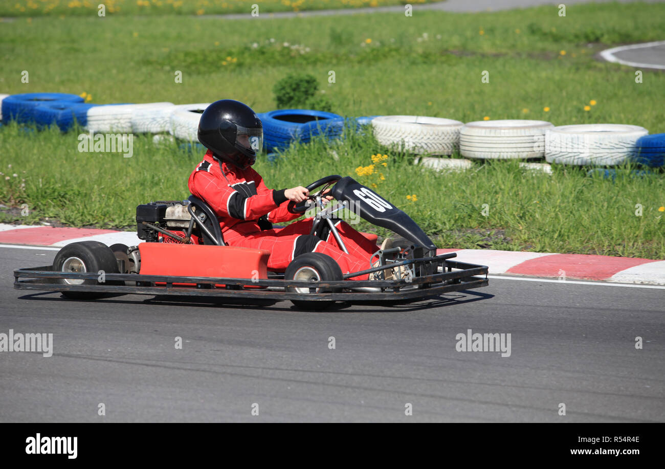 Karting racing round the track Stock Photo - Alamy
