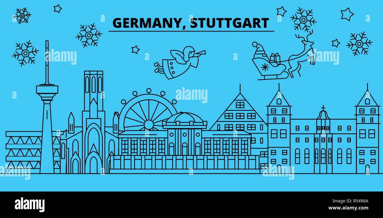 Germany, Stuttgart winter holidays skyline. Merry Christmas, Happy New ...