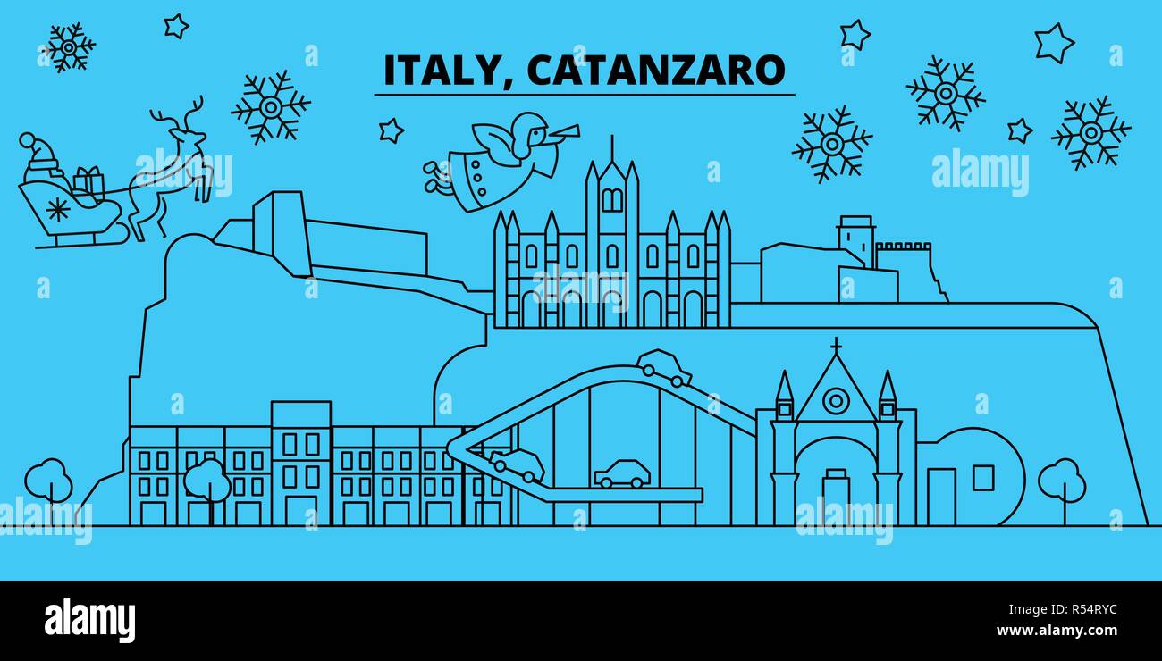 Italy, Catanzaro winter holidays skyline. Merry Christmas, Happy New ...