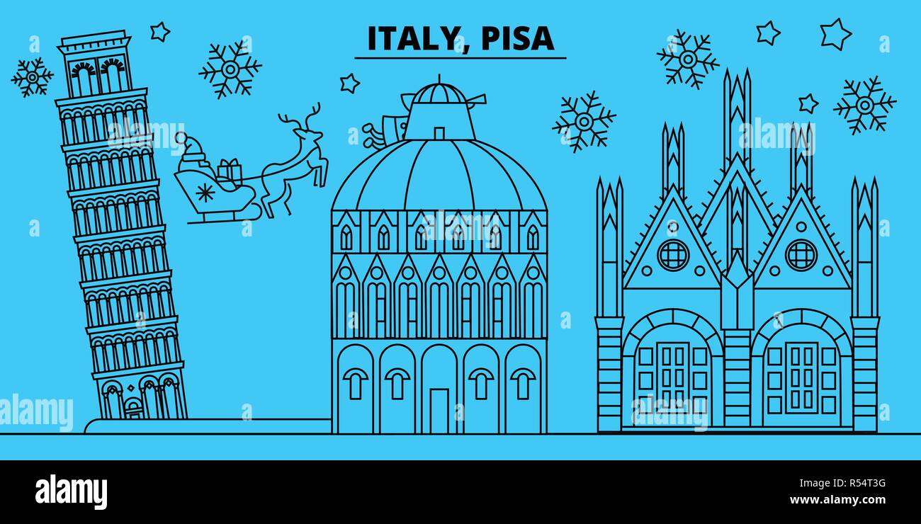 Italy, Pisa winter holidays skyline. Merry Christmas, Happy New Year ...