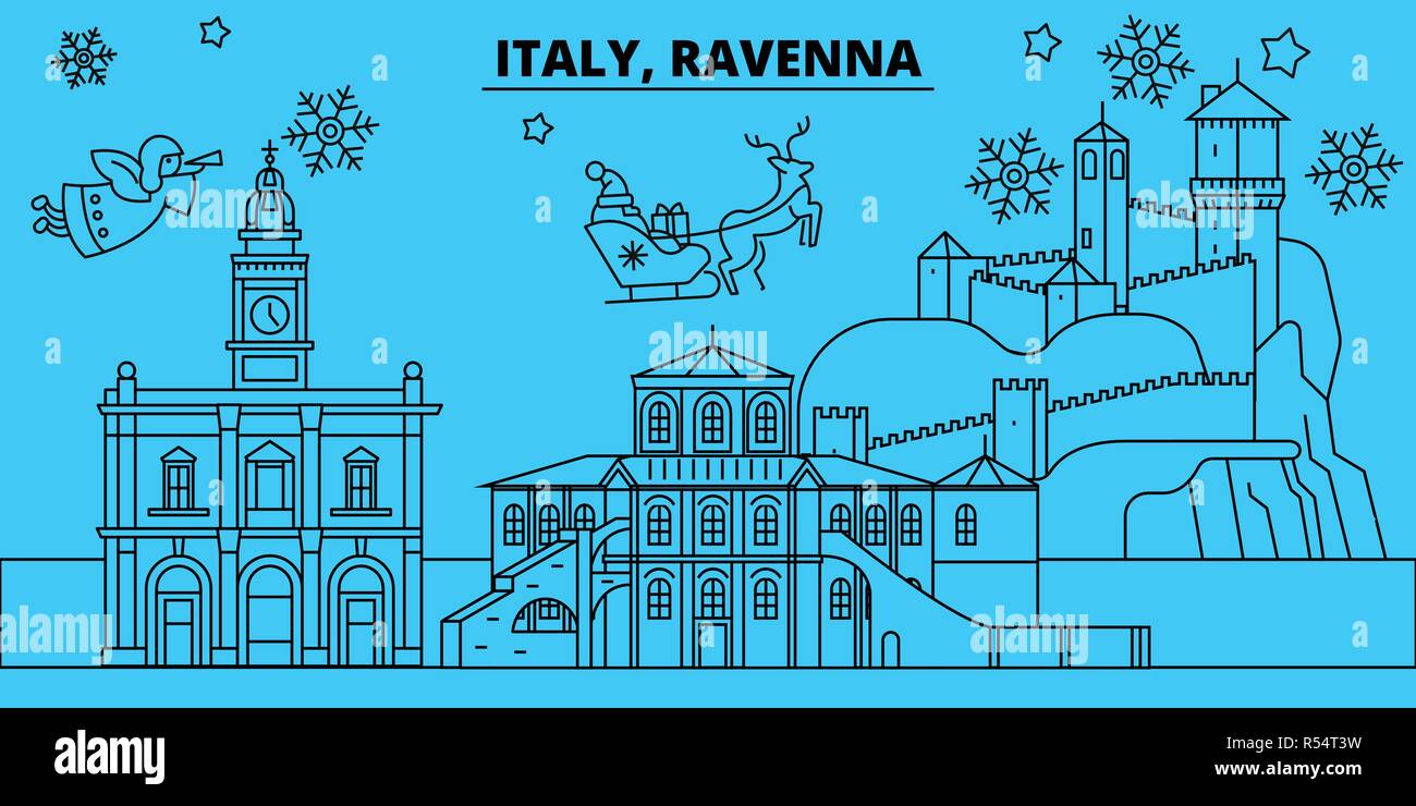 Italy, Ravenna winter holidays skyline. Merry Christmas, Happy New Year ...