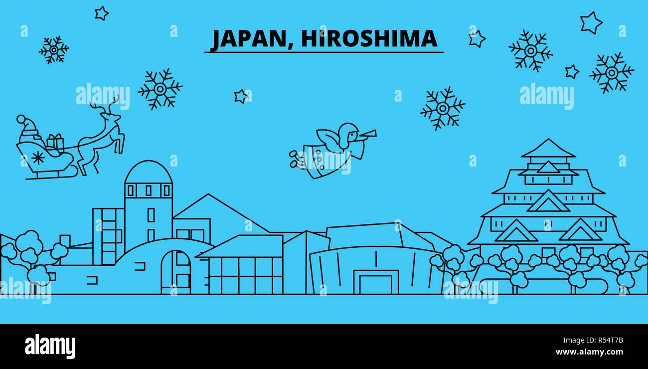 Japan, Hiroshima winter holidays skyline. Merry Christmas, Happy New ...