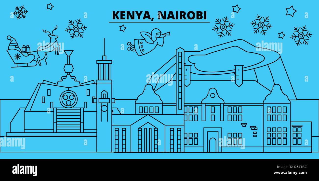 Kenya, Nairobi winter holidays skyline. Merry Christmas, Happy New Year ...