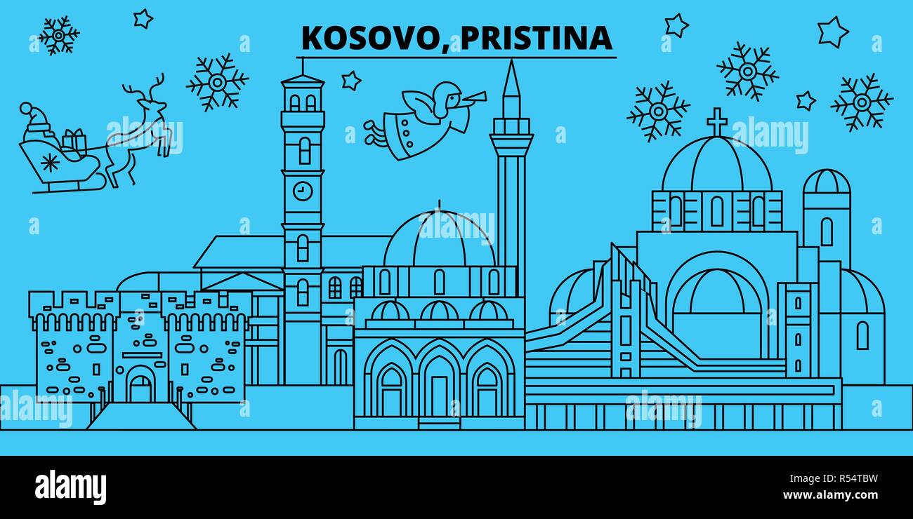 Kosovo, Pristina winter holidays skyline. Merry Christmas, Happy New ...