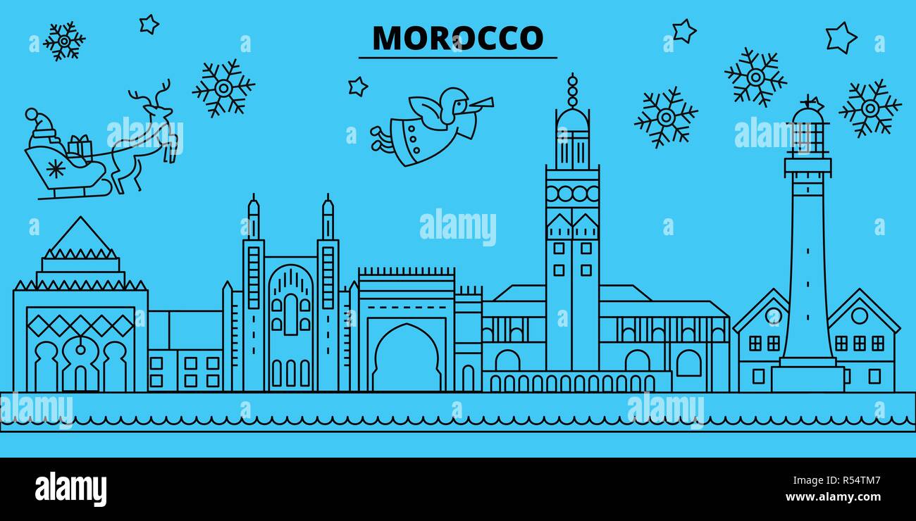 Morocco winter holidays skyline. Merry Christmas, Happy New Year ...