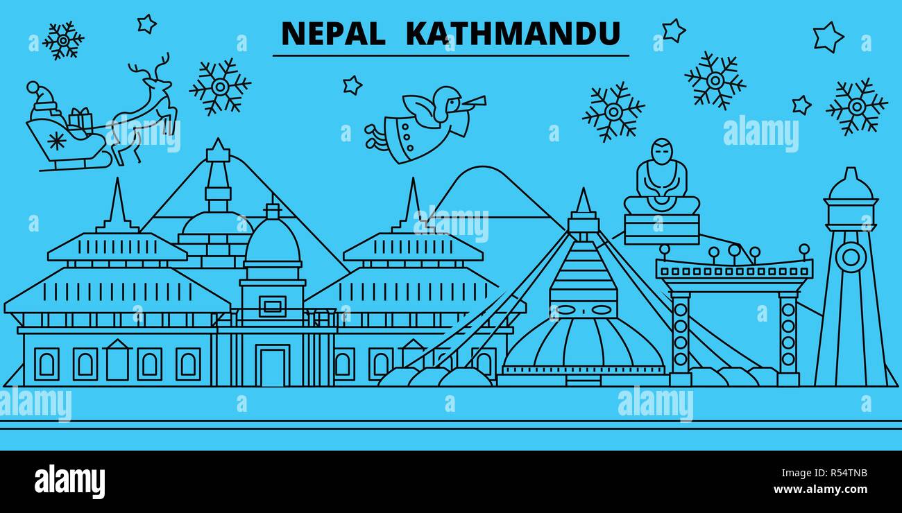 Nepal, Kathmandu winter holidays skyline. Merry Christmas, Happy New ...