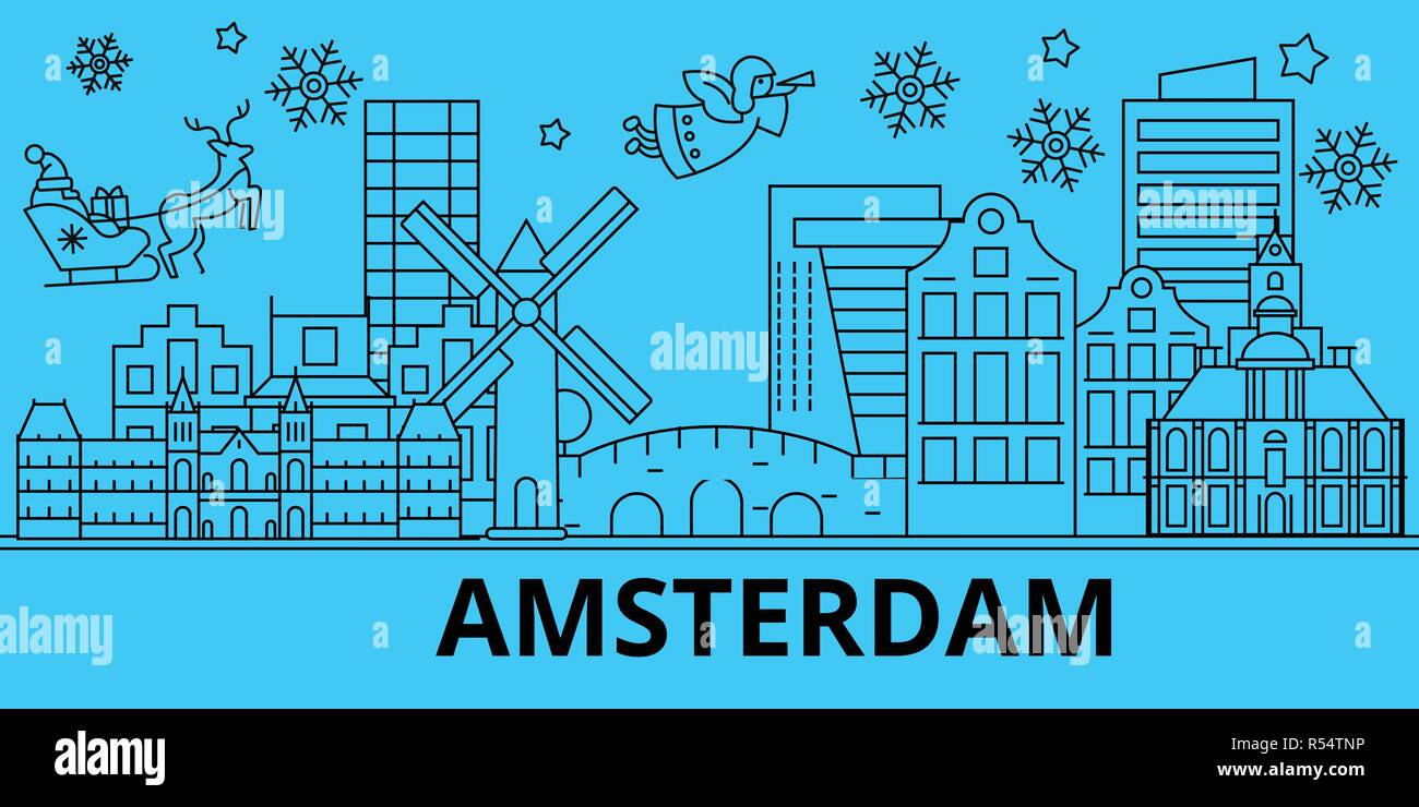 Netherlands, Amsterdam winter holidays skyline. Merry Christmas, Happy ...