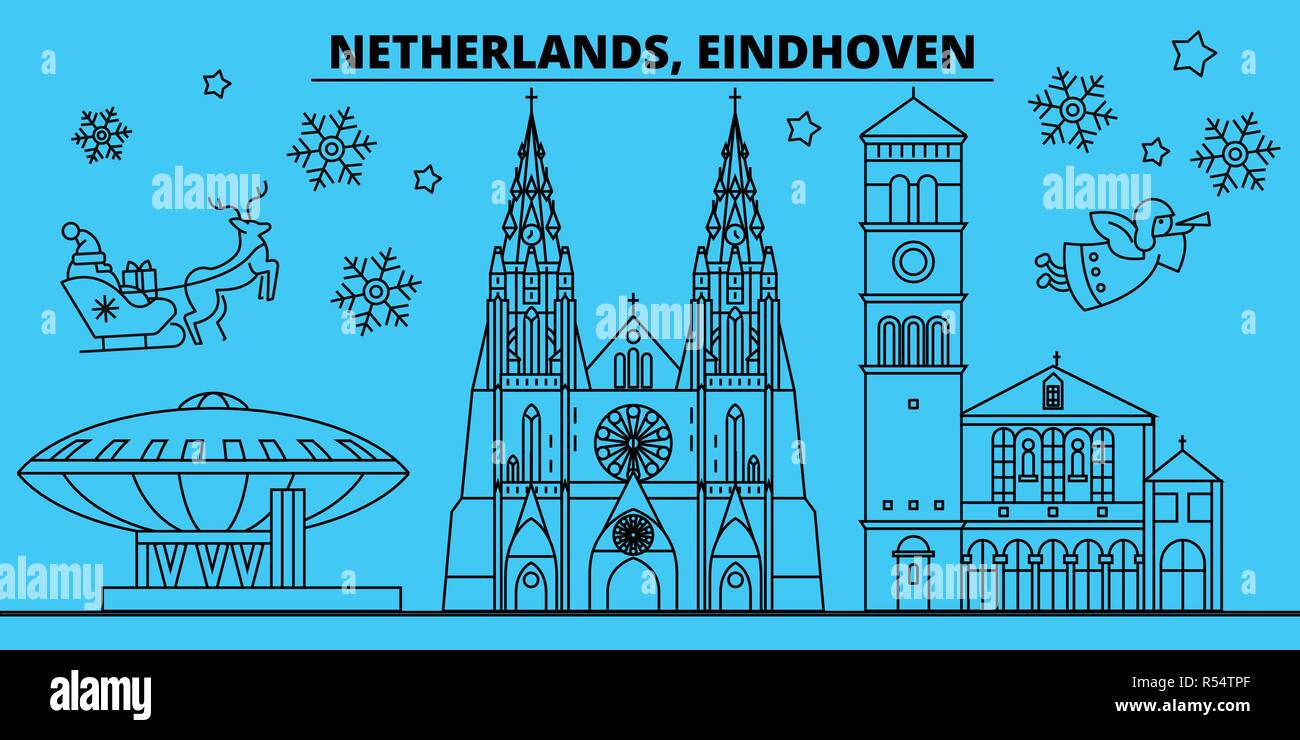 Netherlands, Eindhoven winter holidays skyline. Merry Christmas, Happy ...