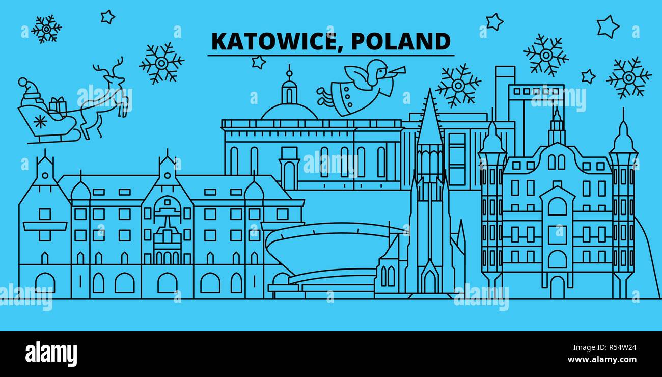 Poland, Katowice winter holidays skyline. Merry Christmas, Happy New ...
