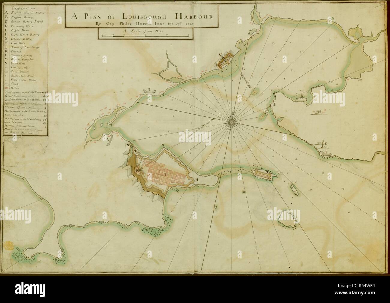 A plan of Louisbourg Harbour, Nova Scotia. The map details the English ...